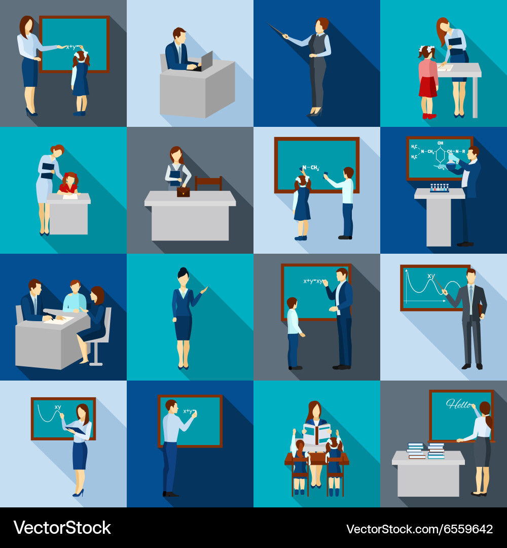 Color Shadows Teacher Icons Set Royalty Free Vector Image