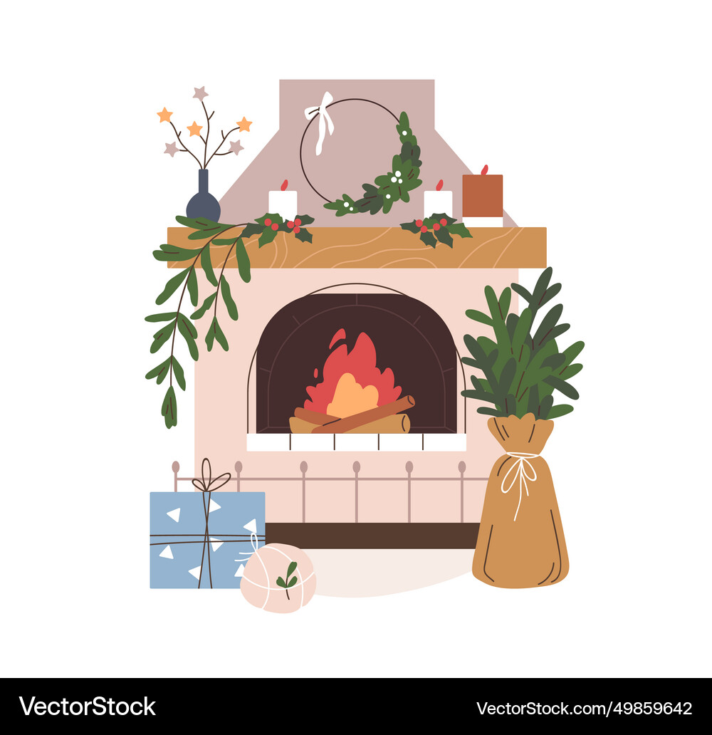 Cozy christmas fireplace fireside decorated with Vector Image
