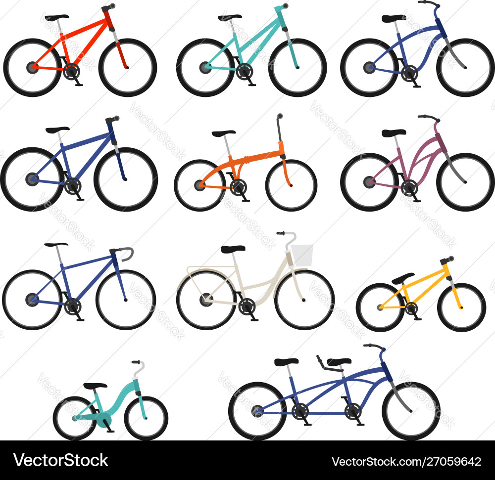 Flat style bicycles differnt types set Royalty Free Vector