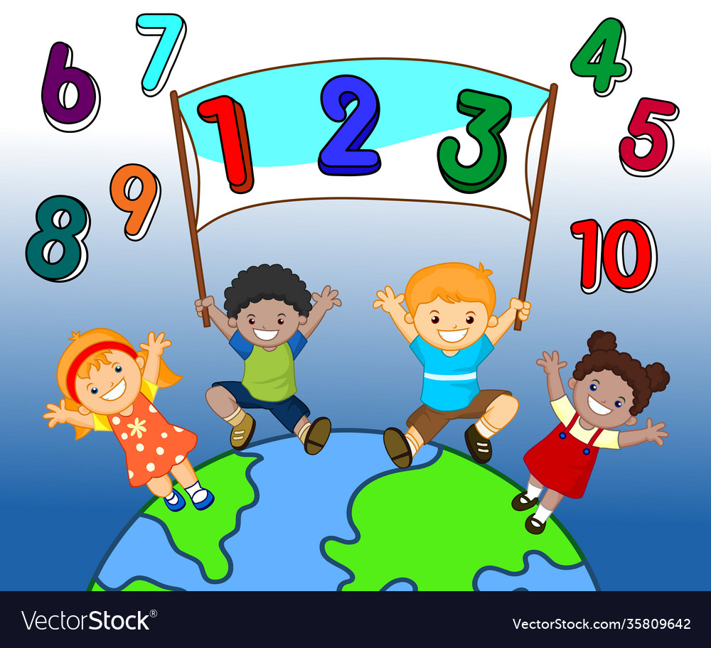 Happy kids cartoon around globe Royalty Free Vector Image