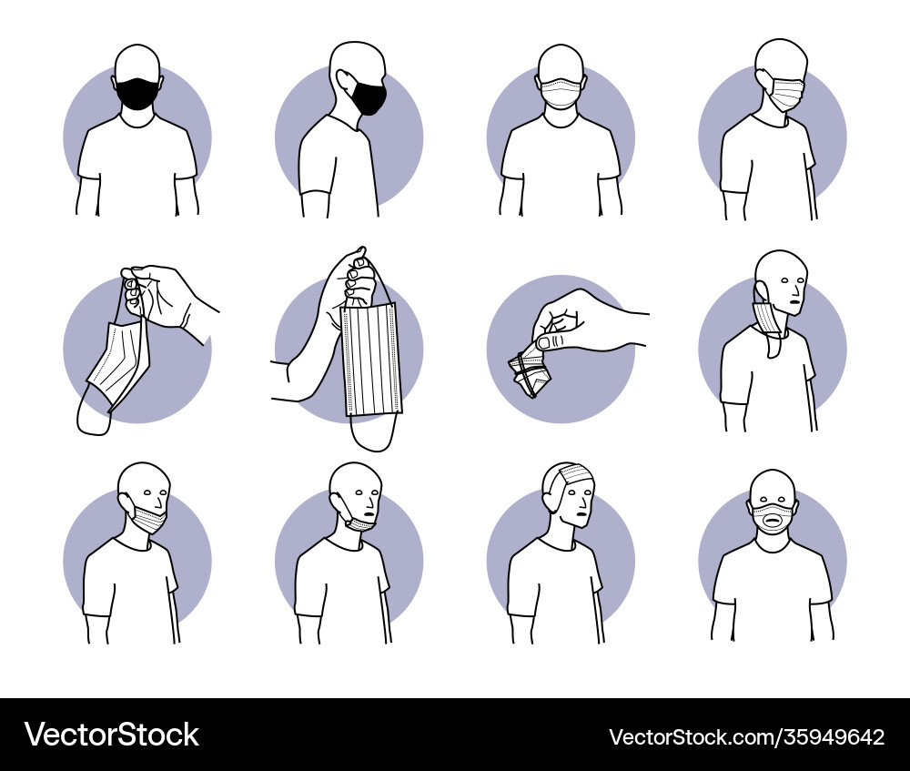 Proper and improper way wearing surgical mask Vector Image
