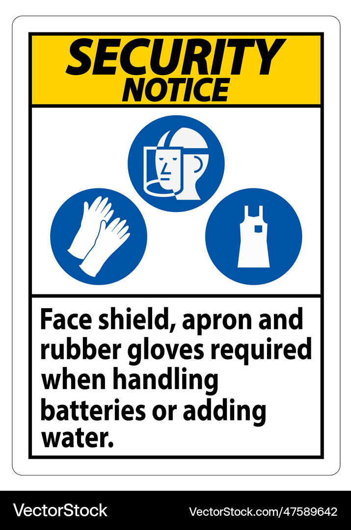 Security notice sign face shield apron and rubber Vector Image