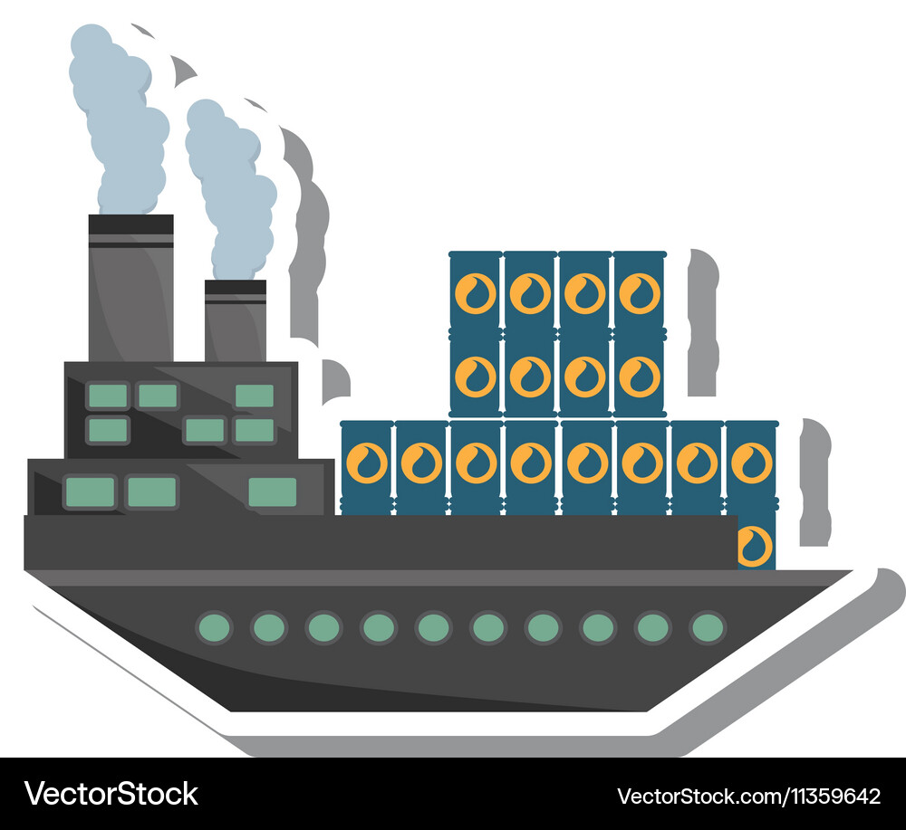 Ship boat with barrels oil Royalty Free Vector Image