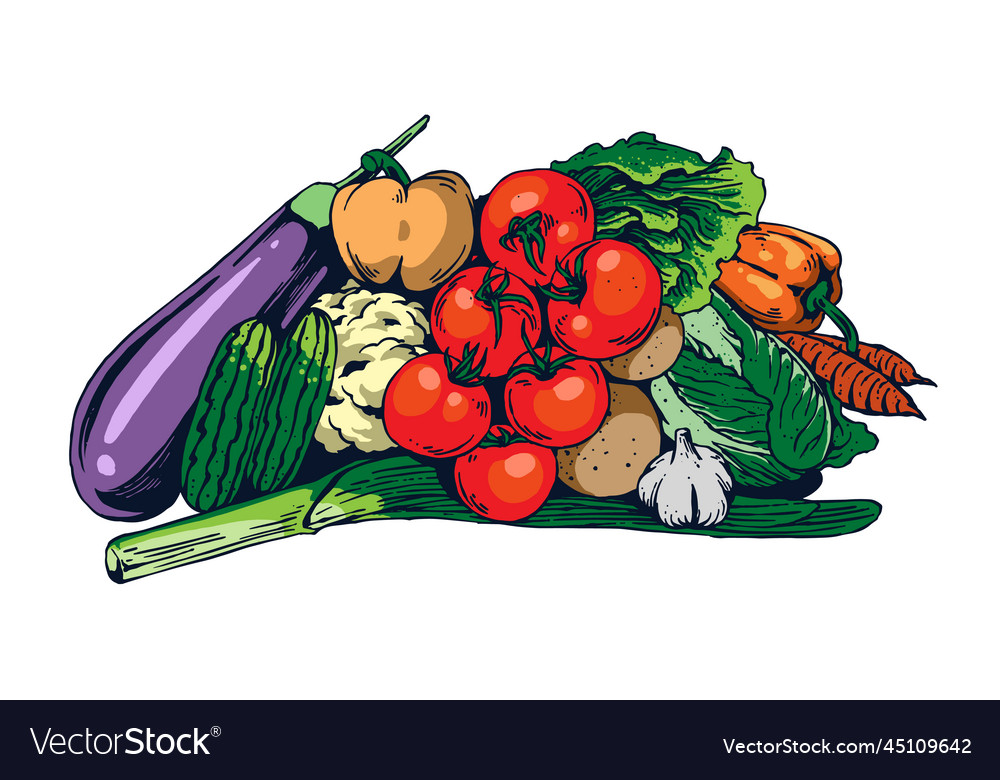 Vegetable logo hand drawn Royalty Free Vector Image