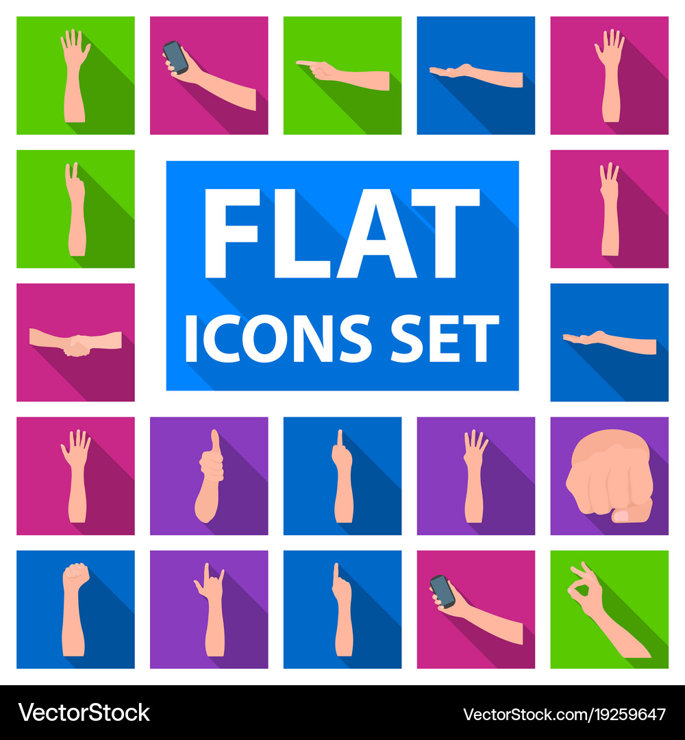 Gestures and their meaning flat icons in set Vector Image
