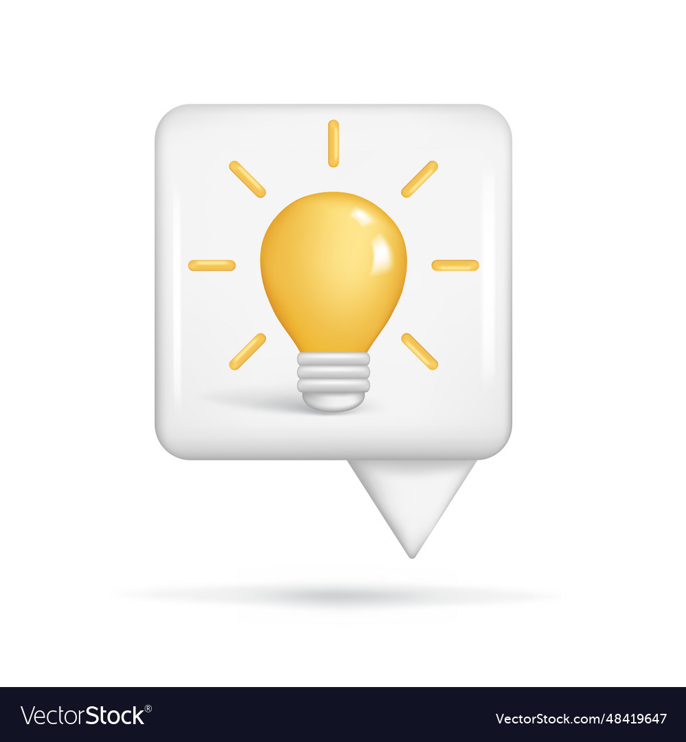Realistic 3d speech bubble light bulb with rays Vector Image