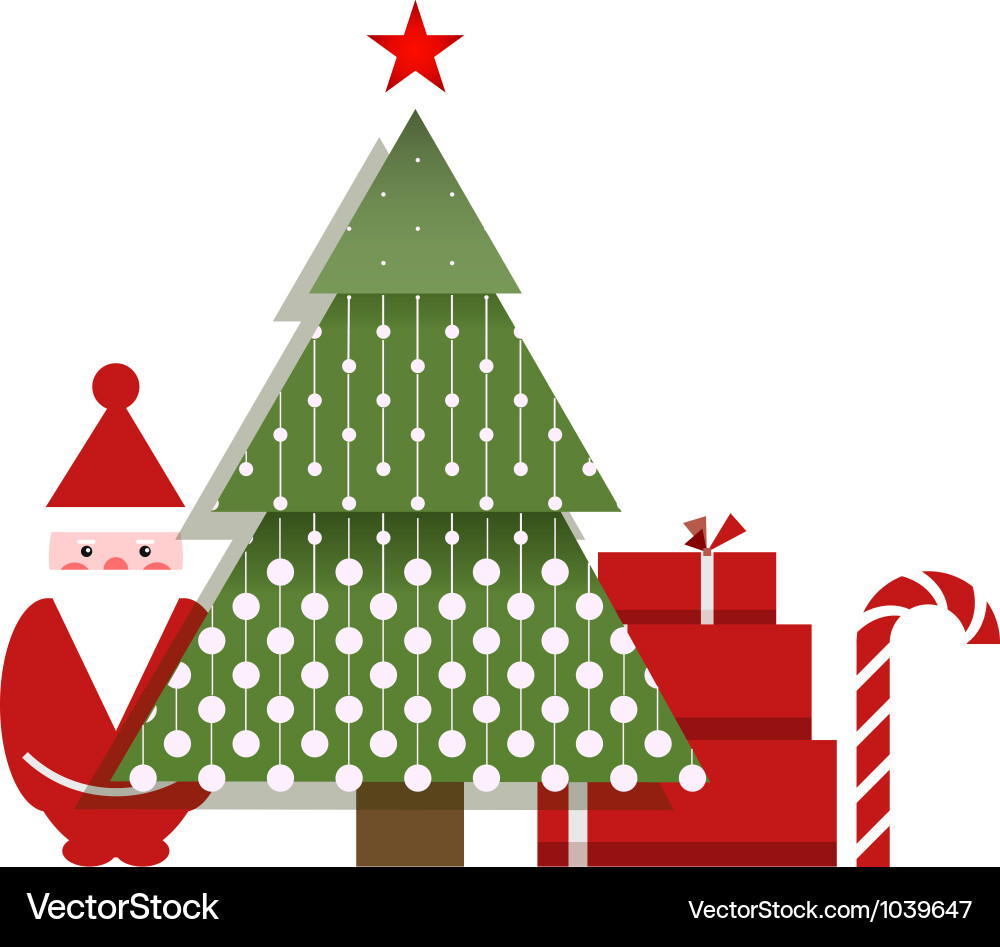 Santa christmas tree presents and a candy Vector Image