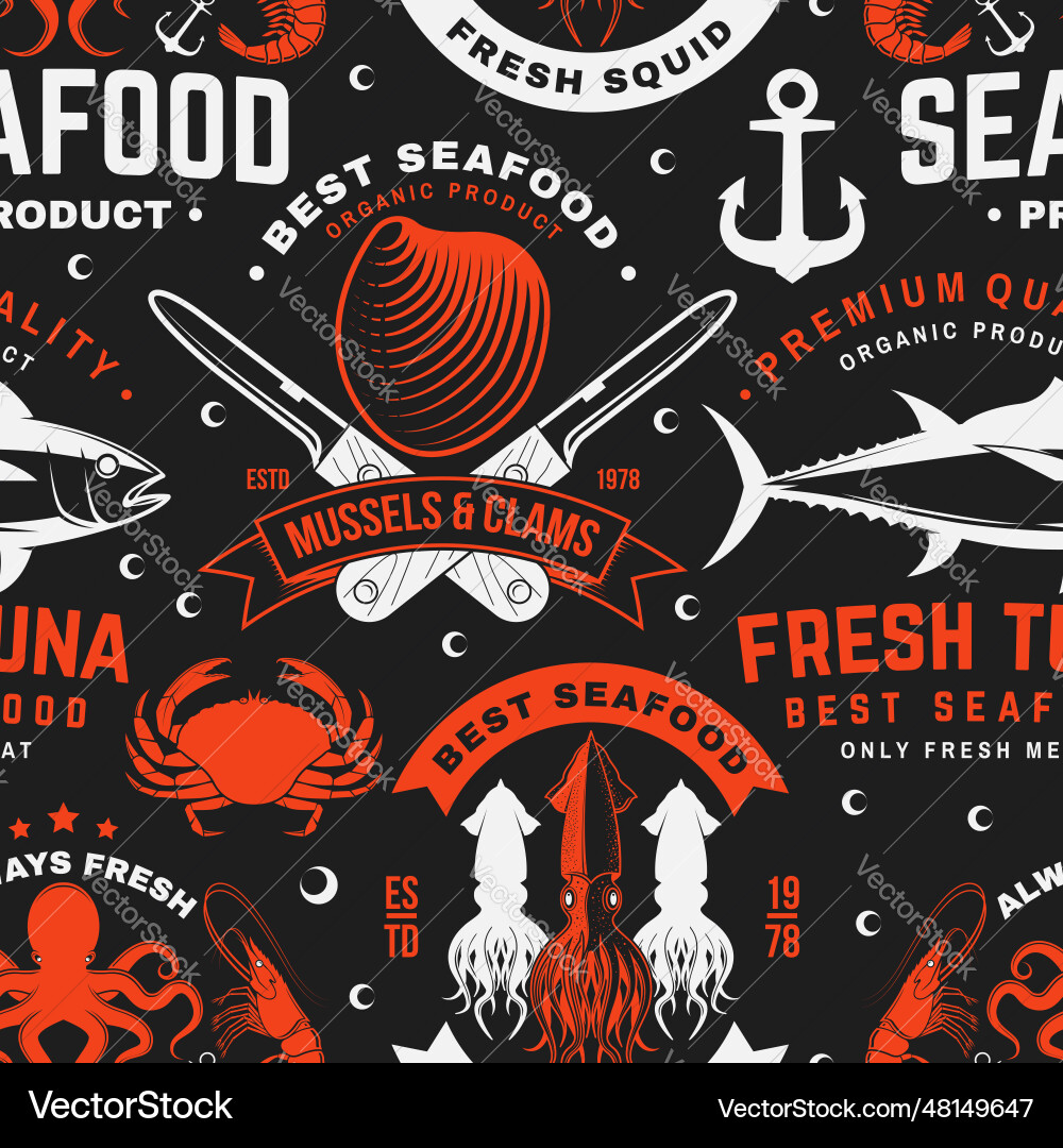 Set of seafood seamless pattern fresh tuna Vector Image