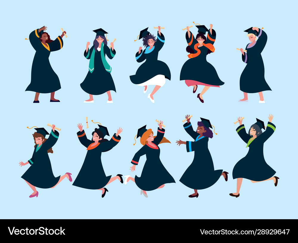 Set woman students university graduation Vector Image