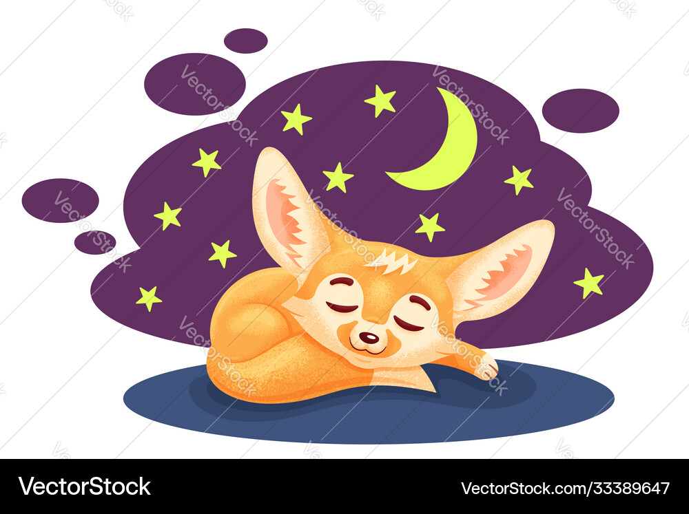 Sleeping cartoon fennec fox against starry night Vector Image