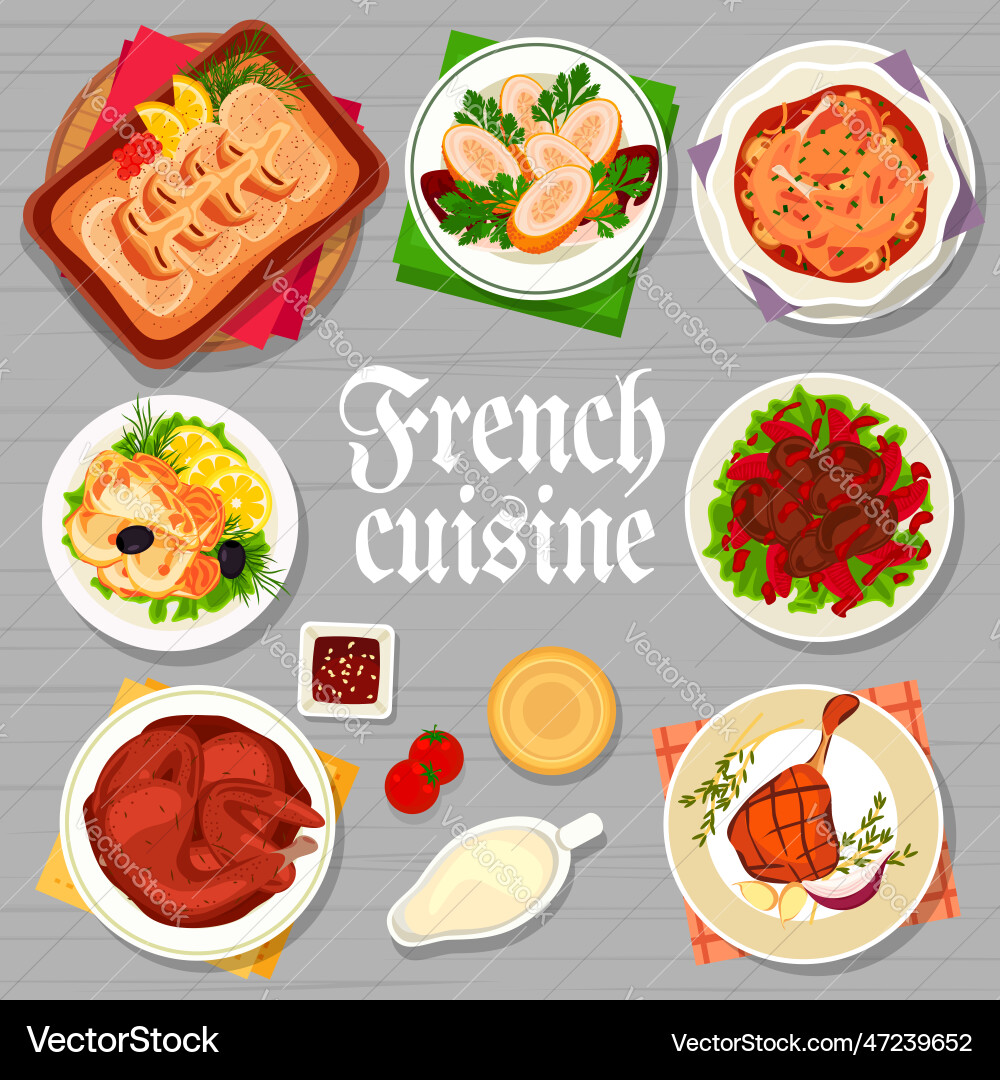 French cuisine menu meals cover page design Vector Image