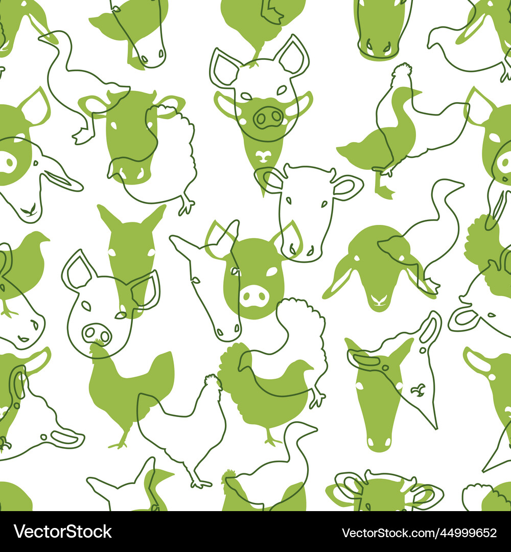 Fun green domestic farm animal pattern design Vector Image