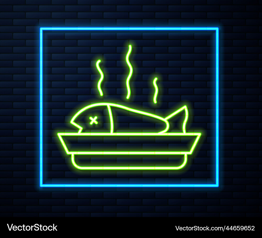 Glowing neon line served fish on a plate icon Vector Image