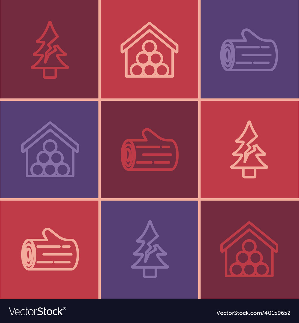 Set line tree wooden log and logs icon Royalty Free Vector