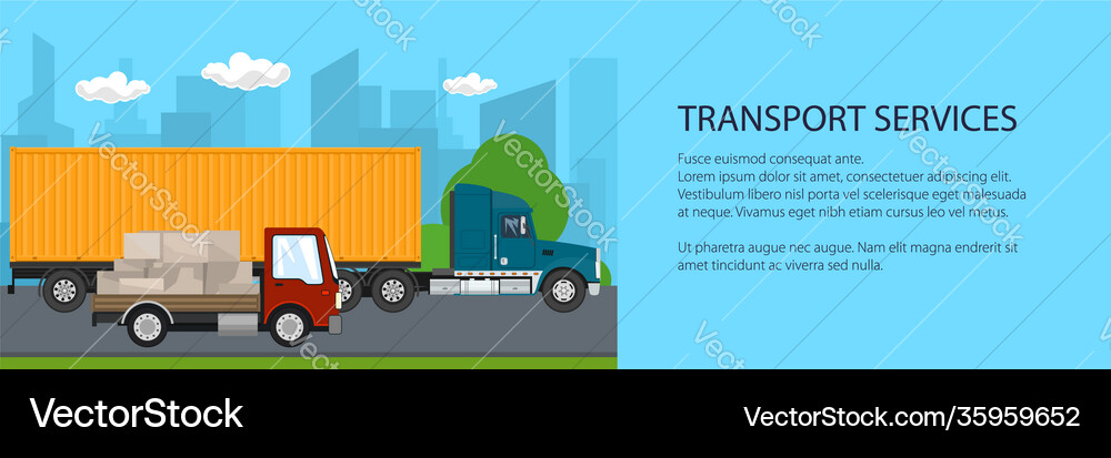 Truck and small cargo van drive banner Royalty Free Vector