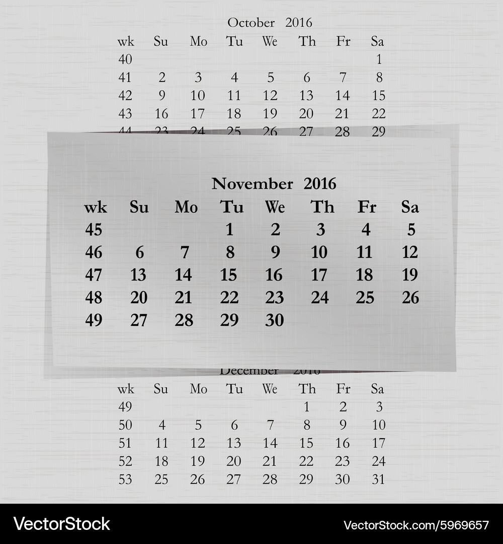 Calendar month for 2016 pages november Royalty Free Vector