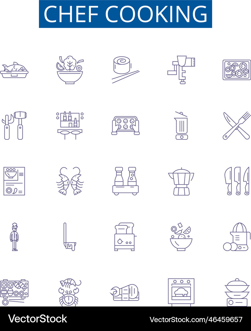 Chef cooking line icons signs set design Vector Image