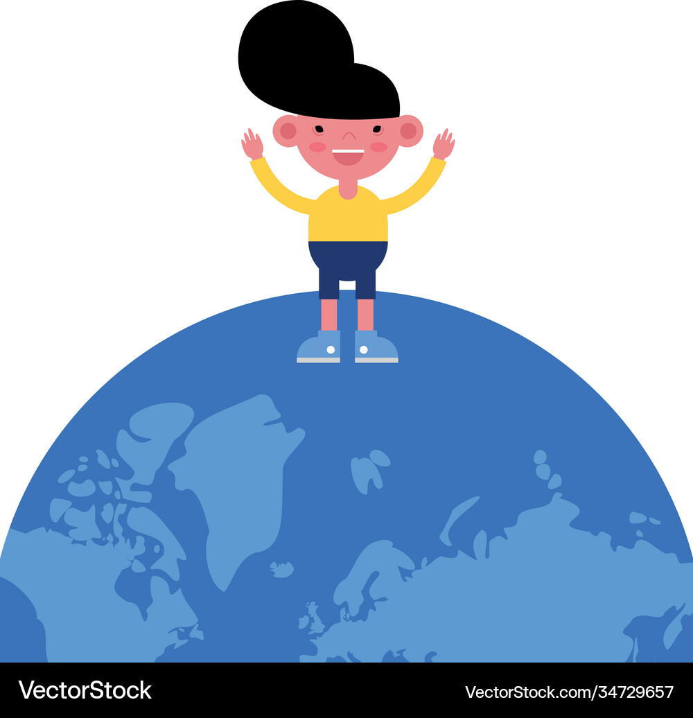 Cute little boy in earth planet Royalty Free Vector Image