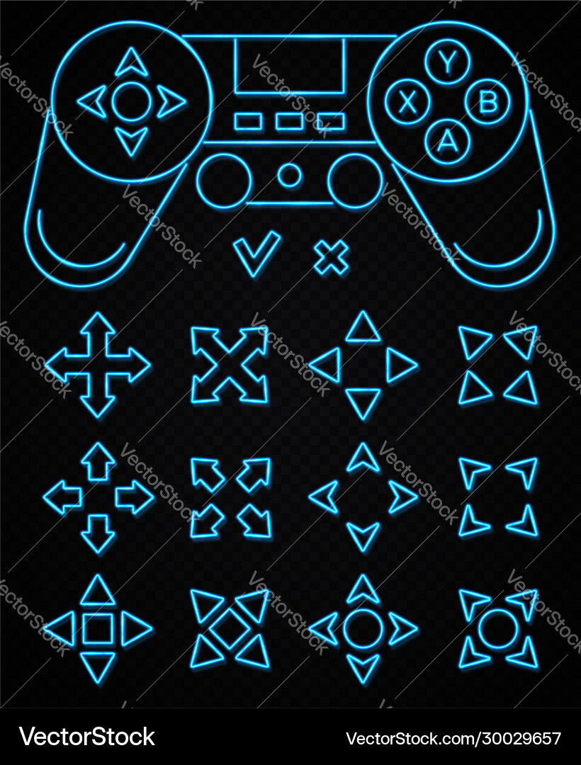 Neon game sign set on dark transparent background Vector Image
