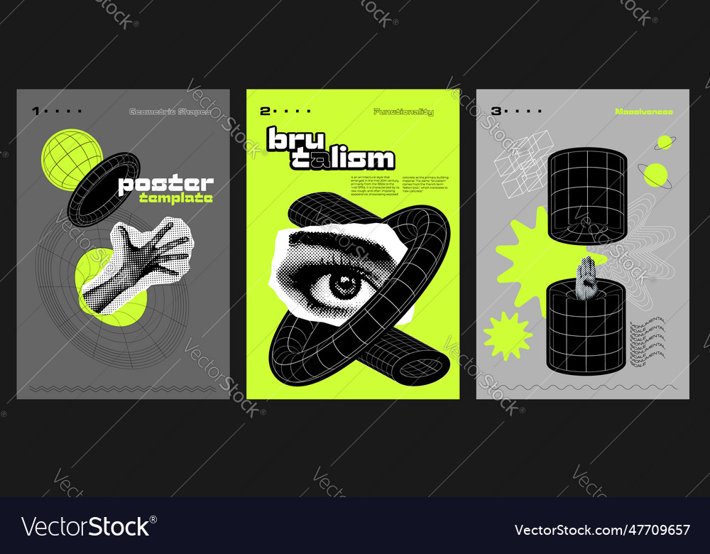 Set of a4 posters in brutalism style strange Vector Image