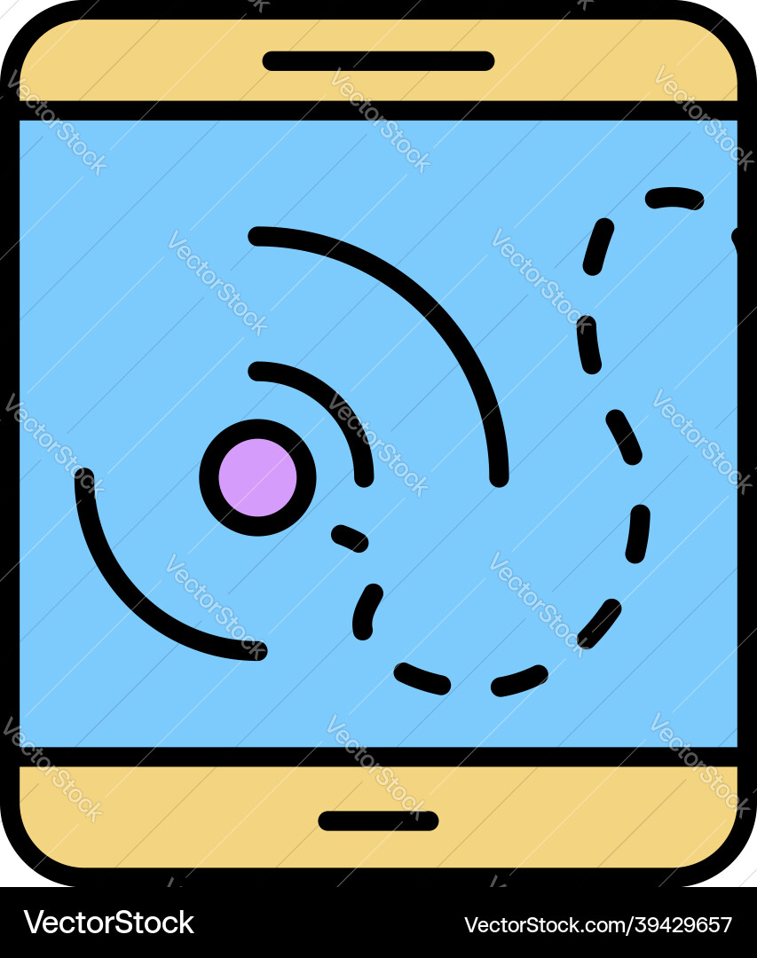 Tablet drone route icon color outline Royalty Free Vector