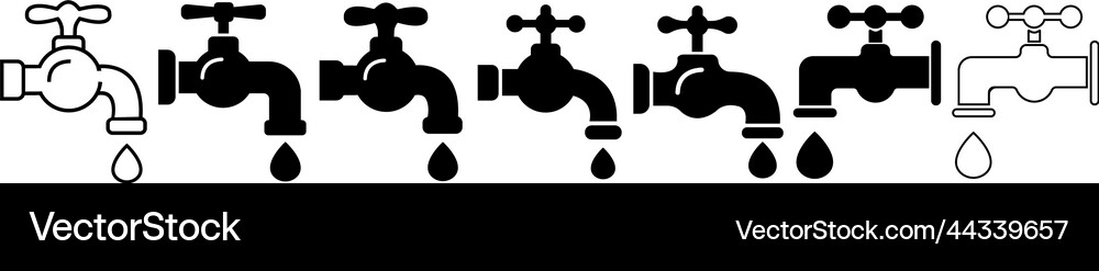 Water null group faucet icons set tap Royalty Free Vector