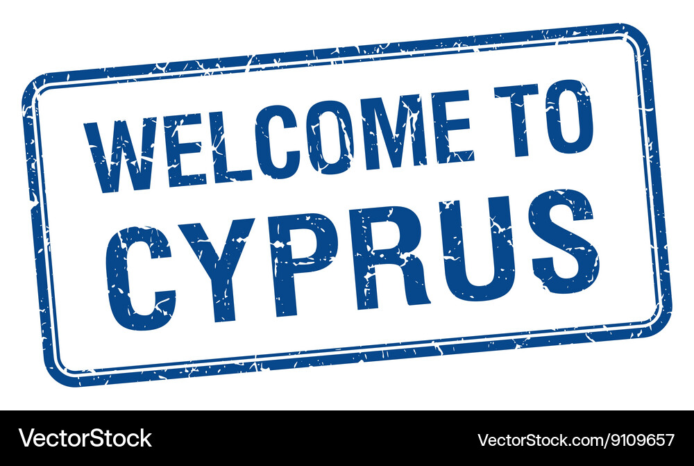 Welcome to cyprus blue grunge square stamp Vector Image