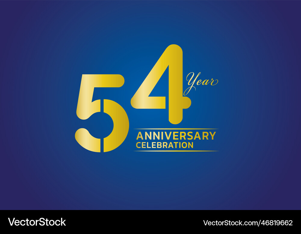 54 years anniversary celebration logotype gold Vector Image