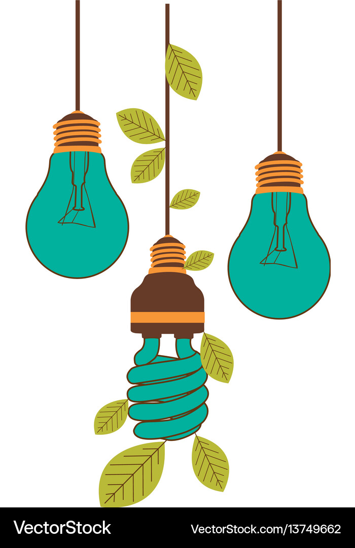 Bulbs hanging with save bulb leaves icon Vector Image