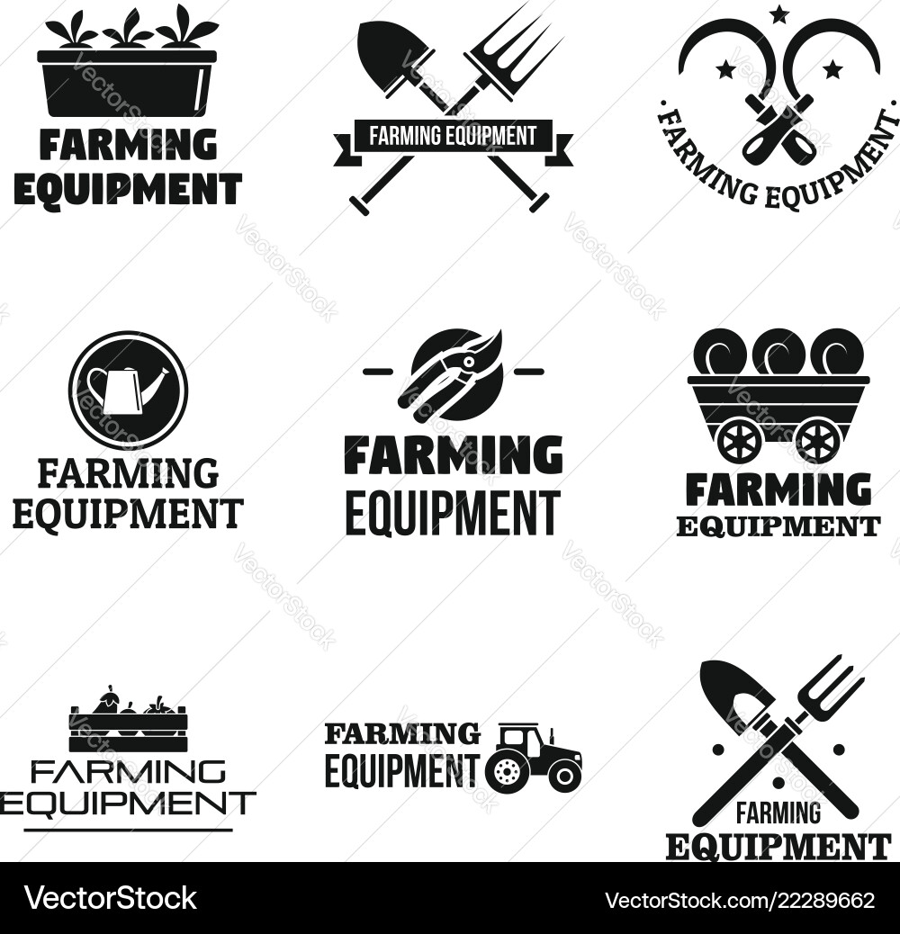 Farming garden equipment logo set simple style Vector Image