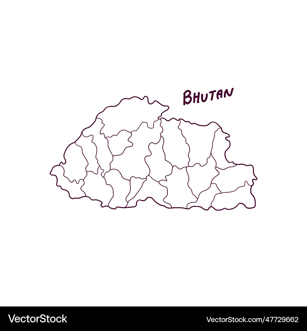 Hand drawn doodle map of bhutan Royalty Free Vector Image