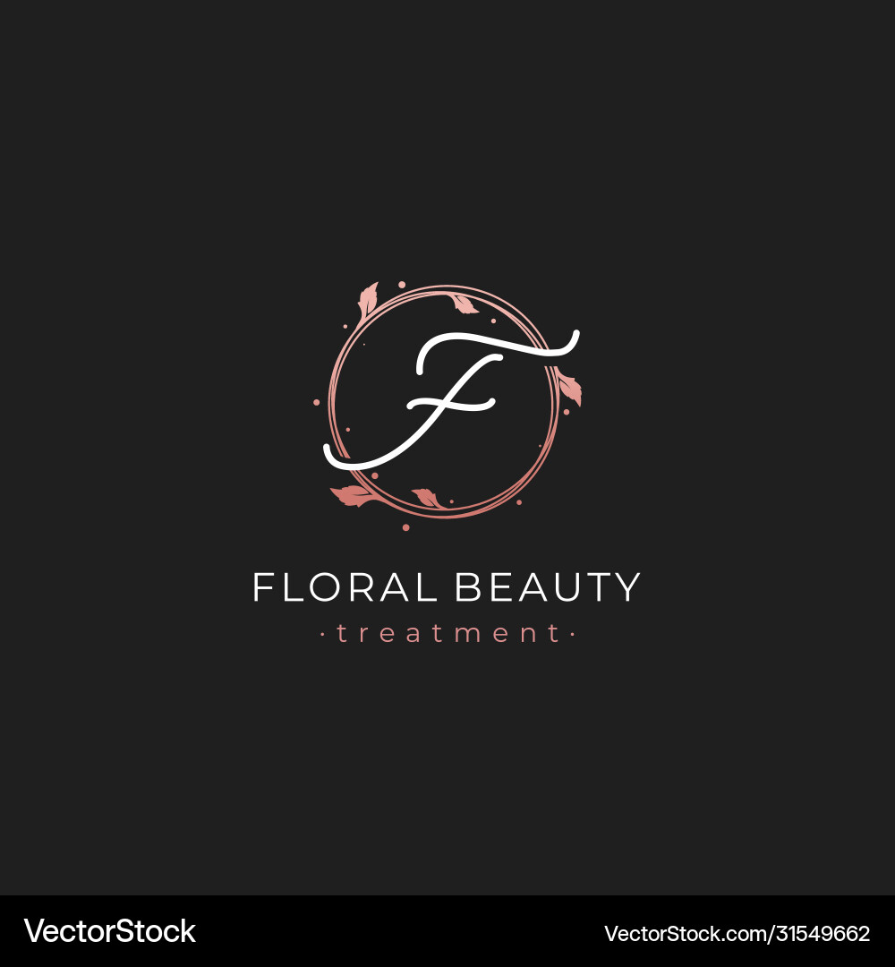 Letter f premium round floral frame element Vector Image
