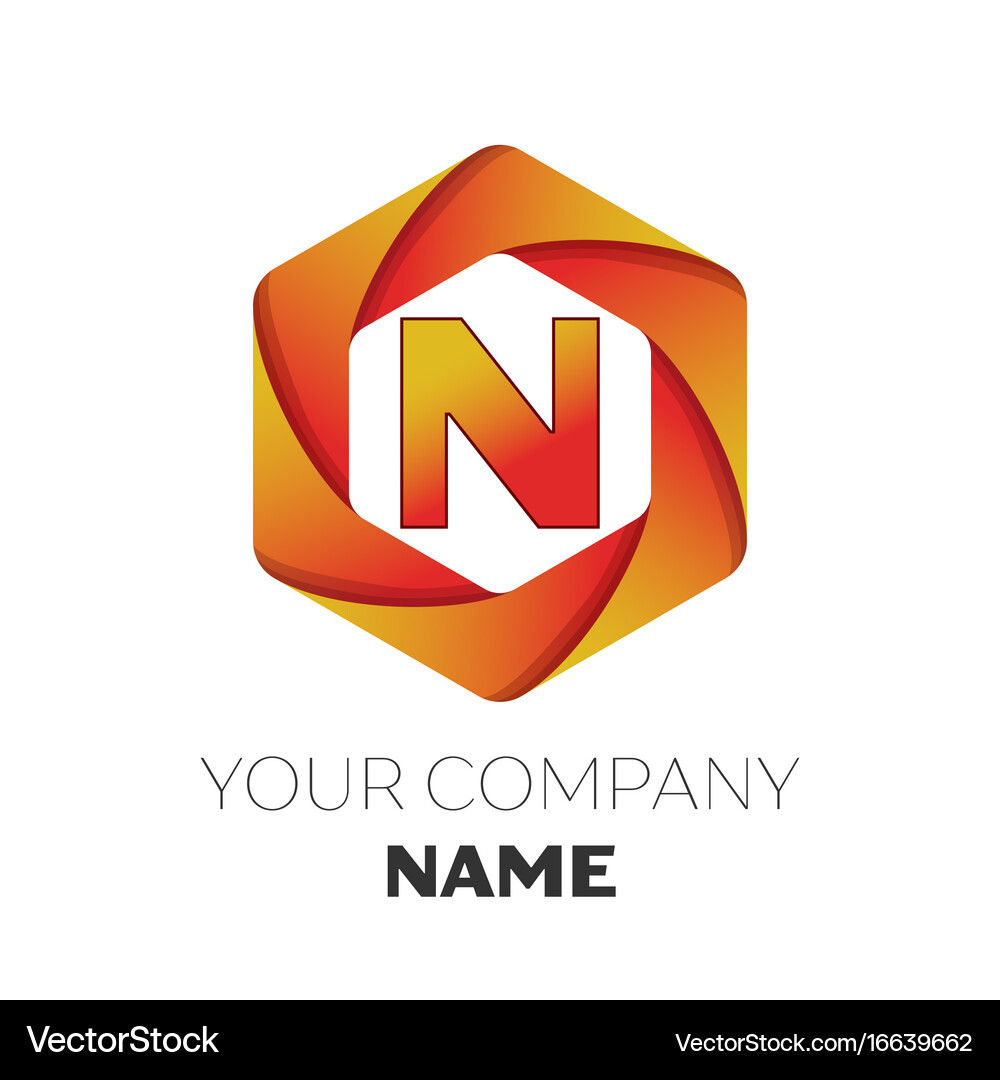 Letter n logo symbol on colorful hexagonal Vector Image