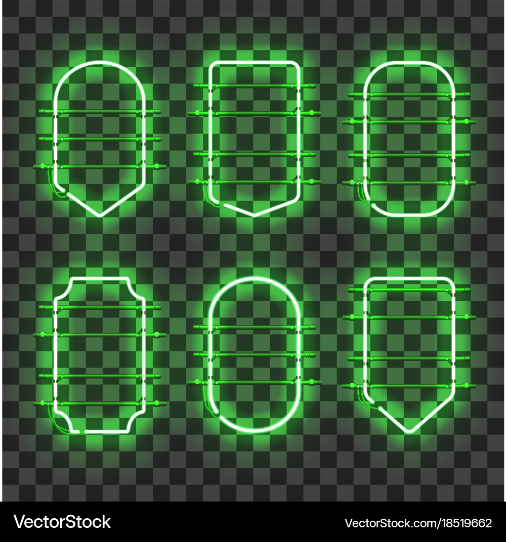 Set of realistic glowing green neon frames Vector Image