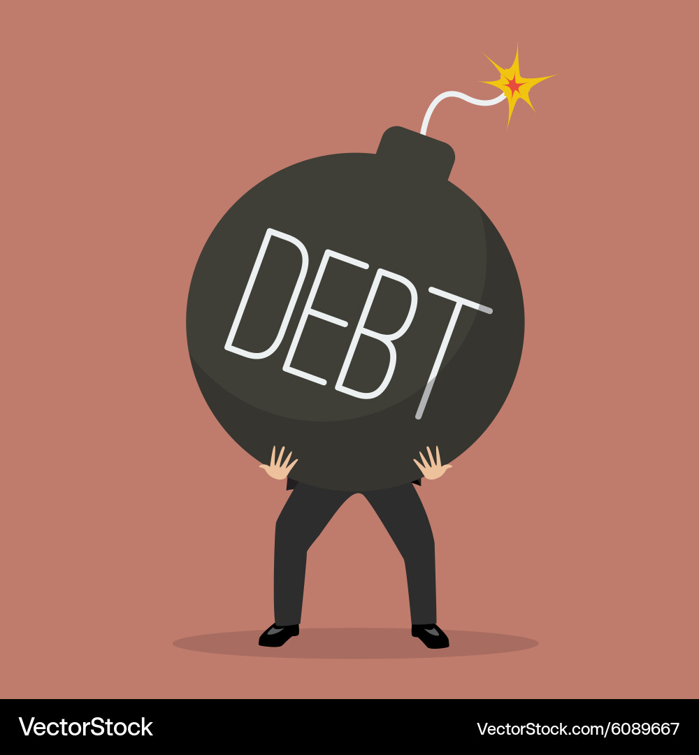 Businessman bearing debt bomb Royalty Free Vector Image
