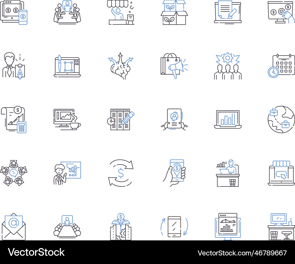 Company launch line icons collection unveiling Vector Image