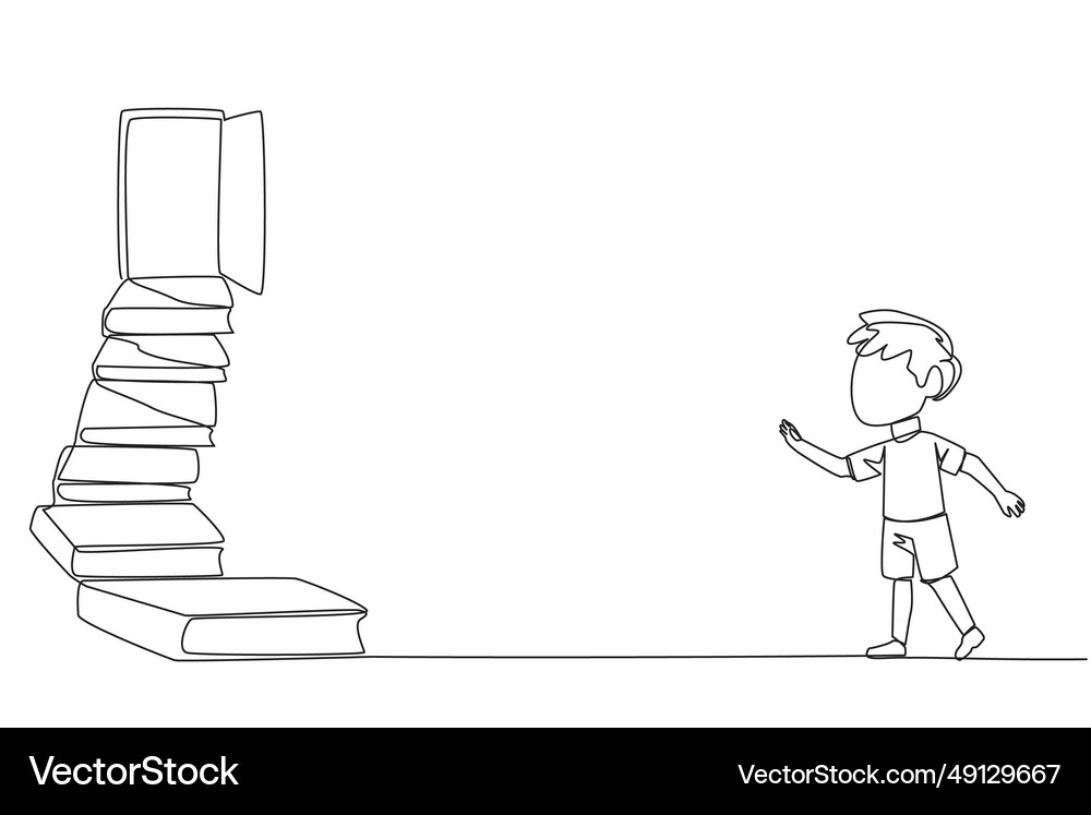 Continuous one line drawing boy climb the stairs Vector Image