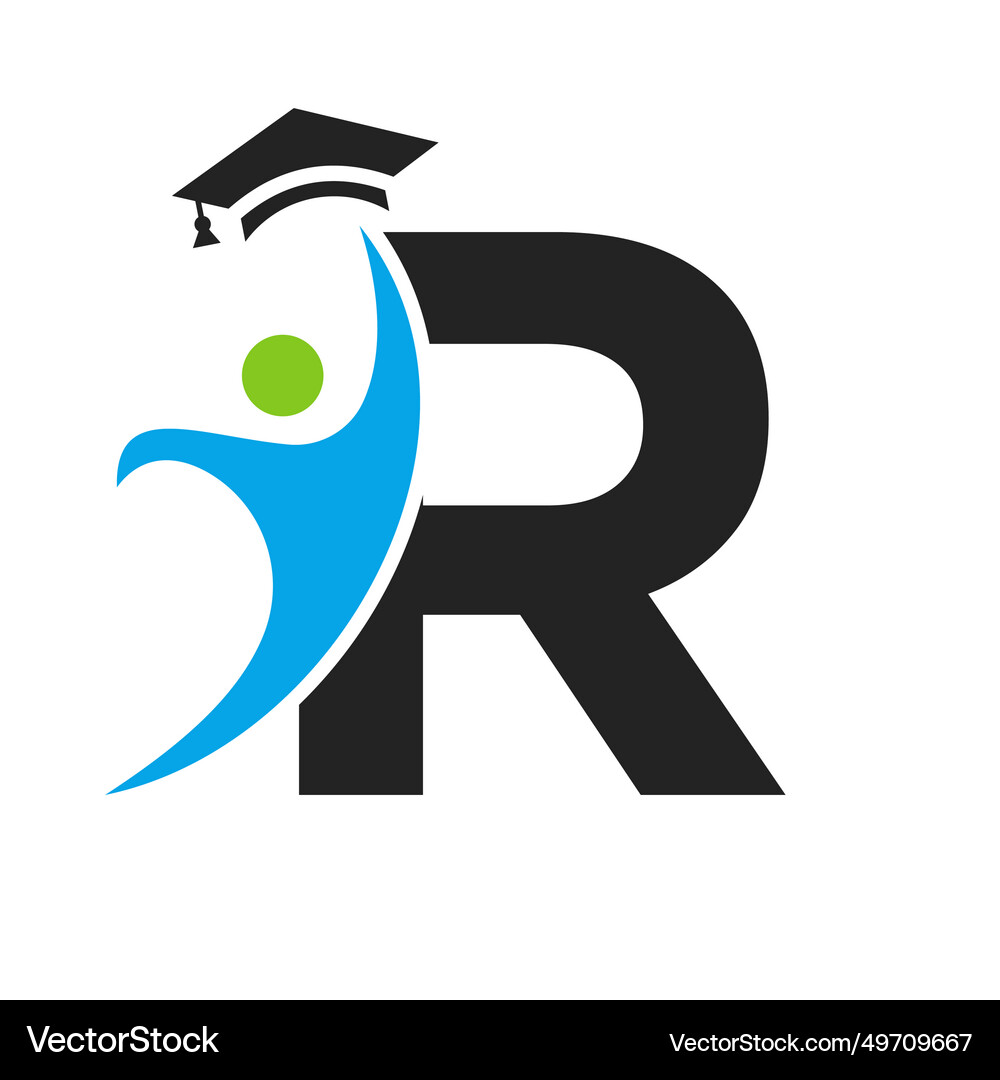 Education logo on letter r with graduation hat Vector Image