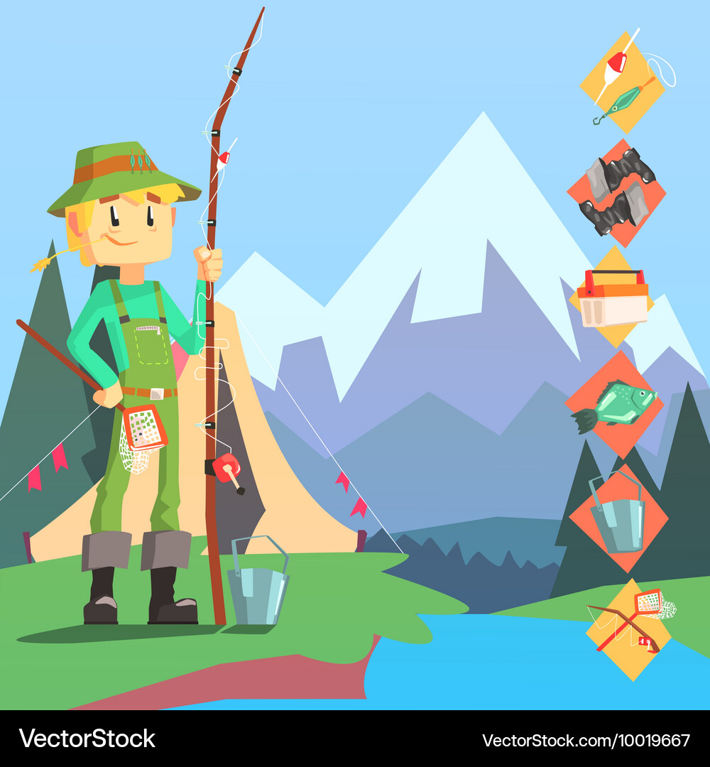 Fisherman and thing needed for fishong infographic