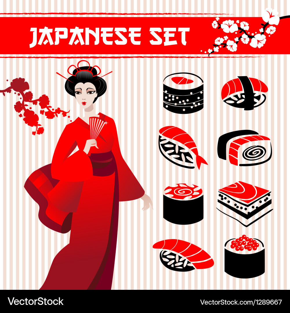 Japanese set Royalty Free Vector Image - VectorStock