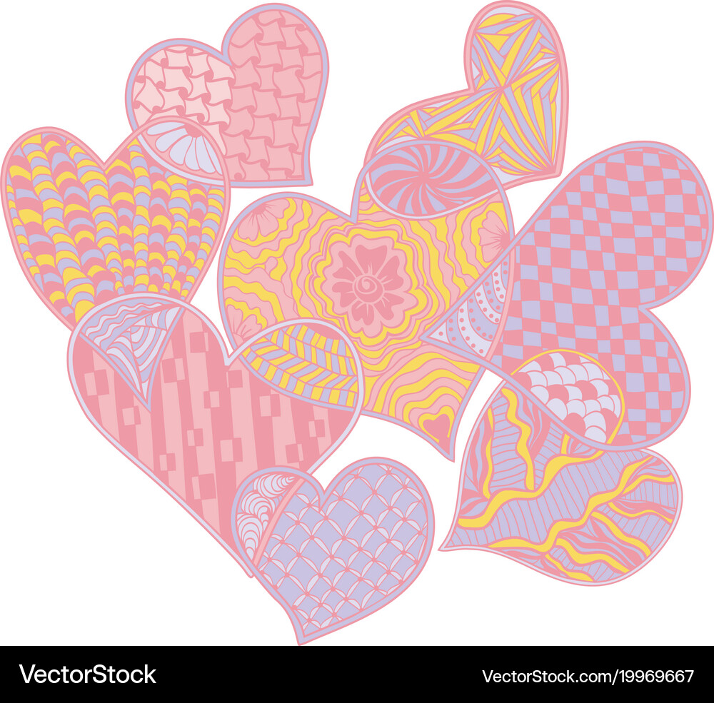 Pattern of hearts ornate zentangle style Vector Image