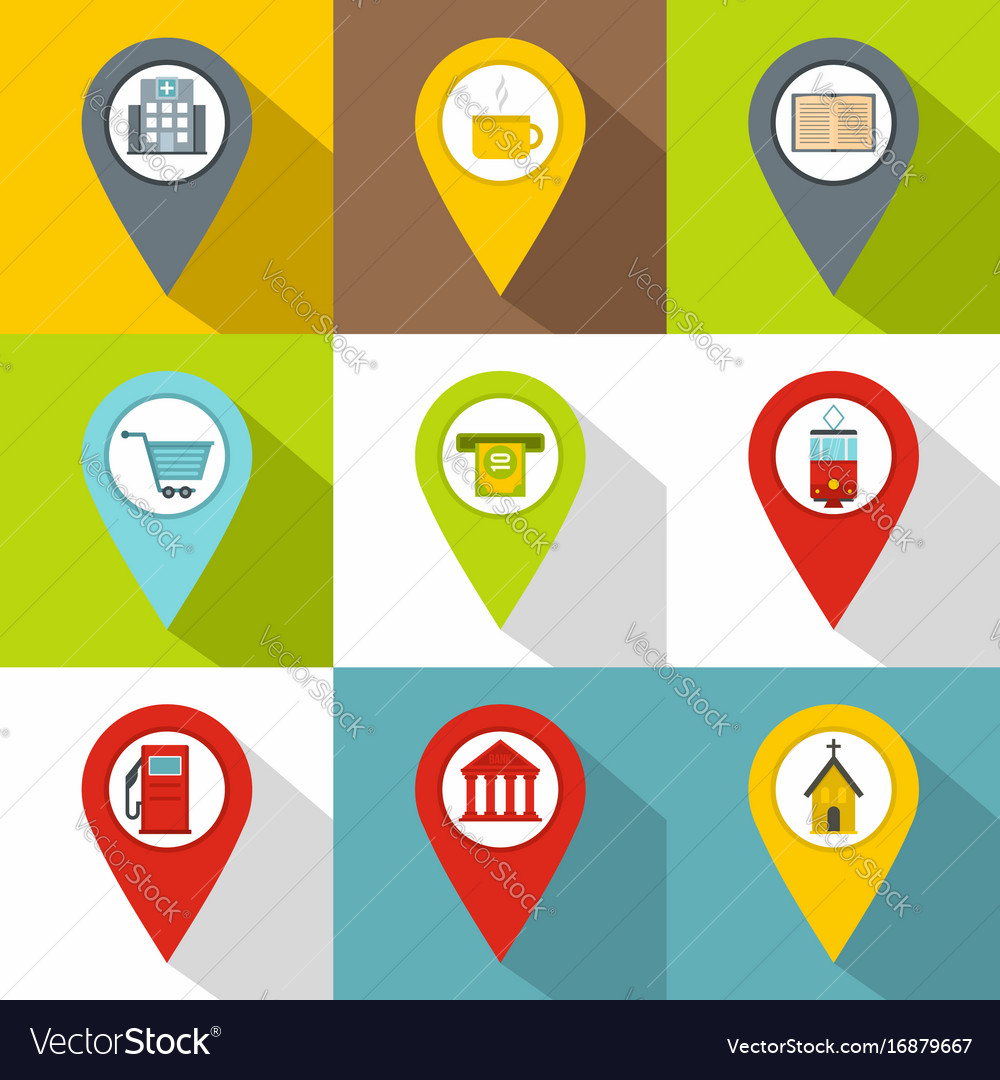Pin icons set flat style Royalty Free Vector Image