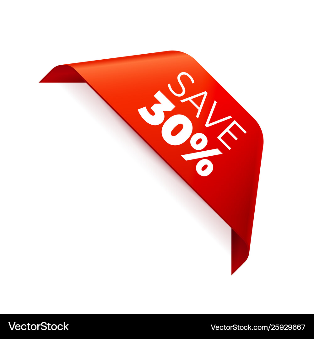 Red banner corner ribbon save 30 percent Vector Image