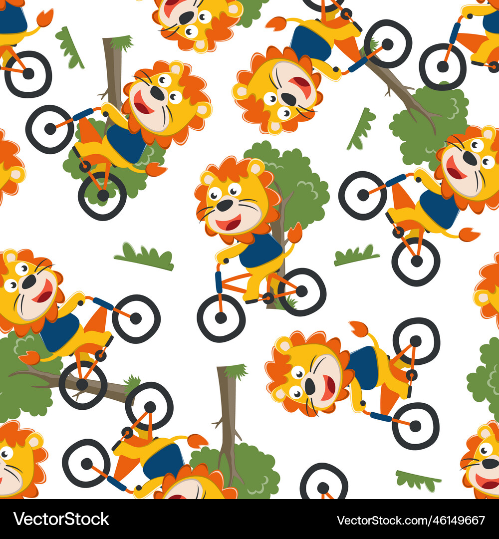 Seamless pattern of cute lion riding Royalty Free Vector