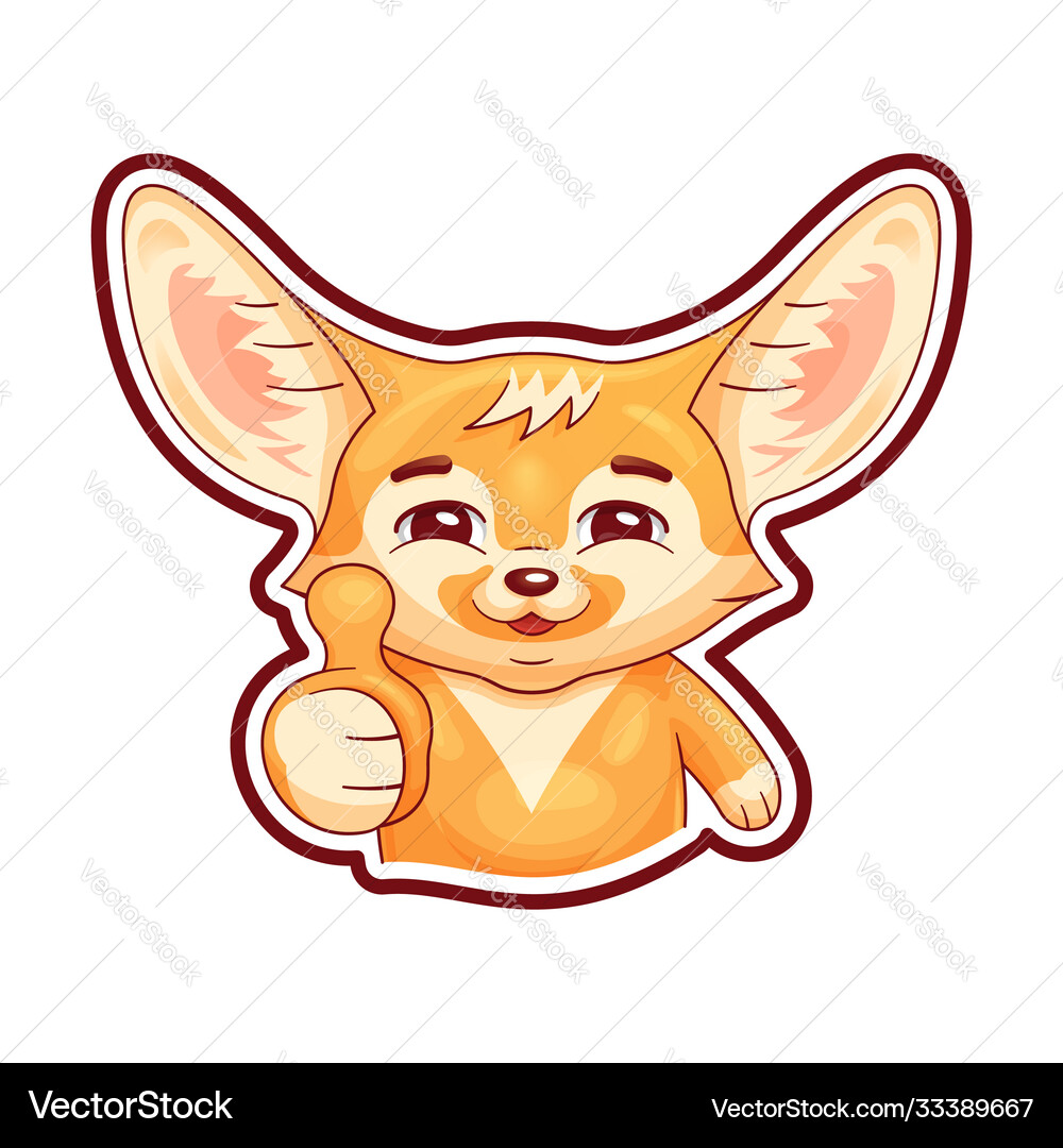 Smiling pleased fennec fox shows his thumb Vector Image