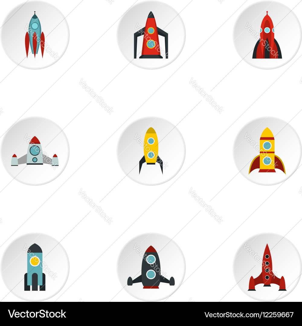 Types of rocket icons set flat style Royalty Free Vector