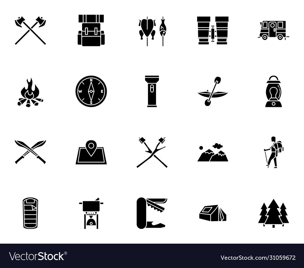 Camping icon collection solid style Royalty Free Vector
