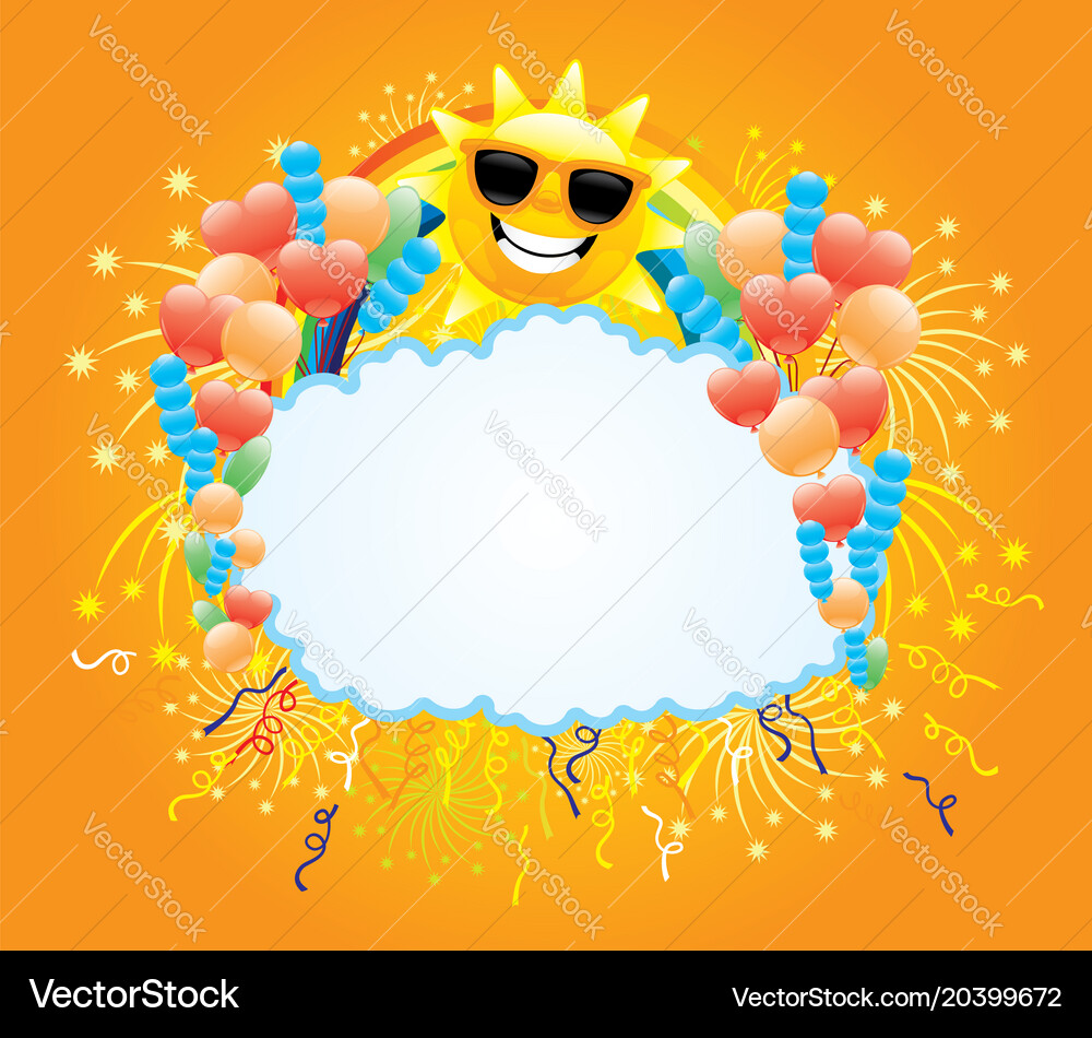 Cheerful sun with a rainbow and balloons Vector Image