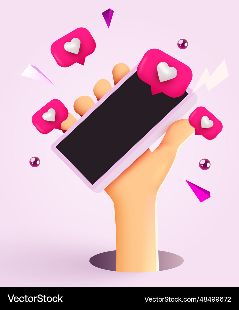 Cute cartoon hand holding mobile smartphone Vector Image