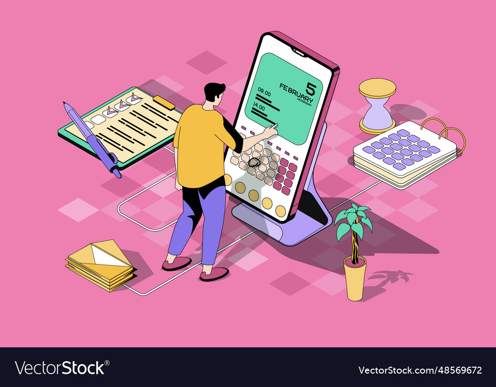 Planning concept in 3d isometric design man Vector Image